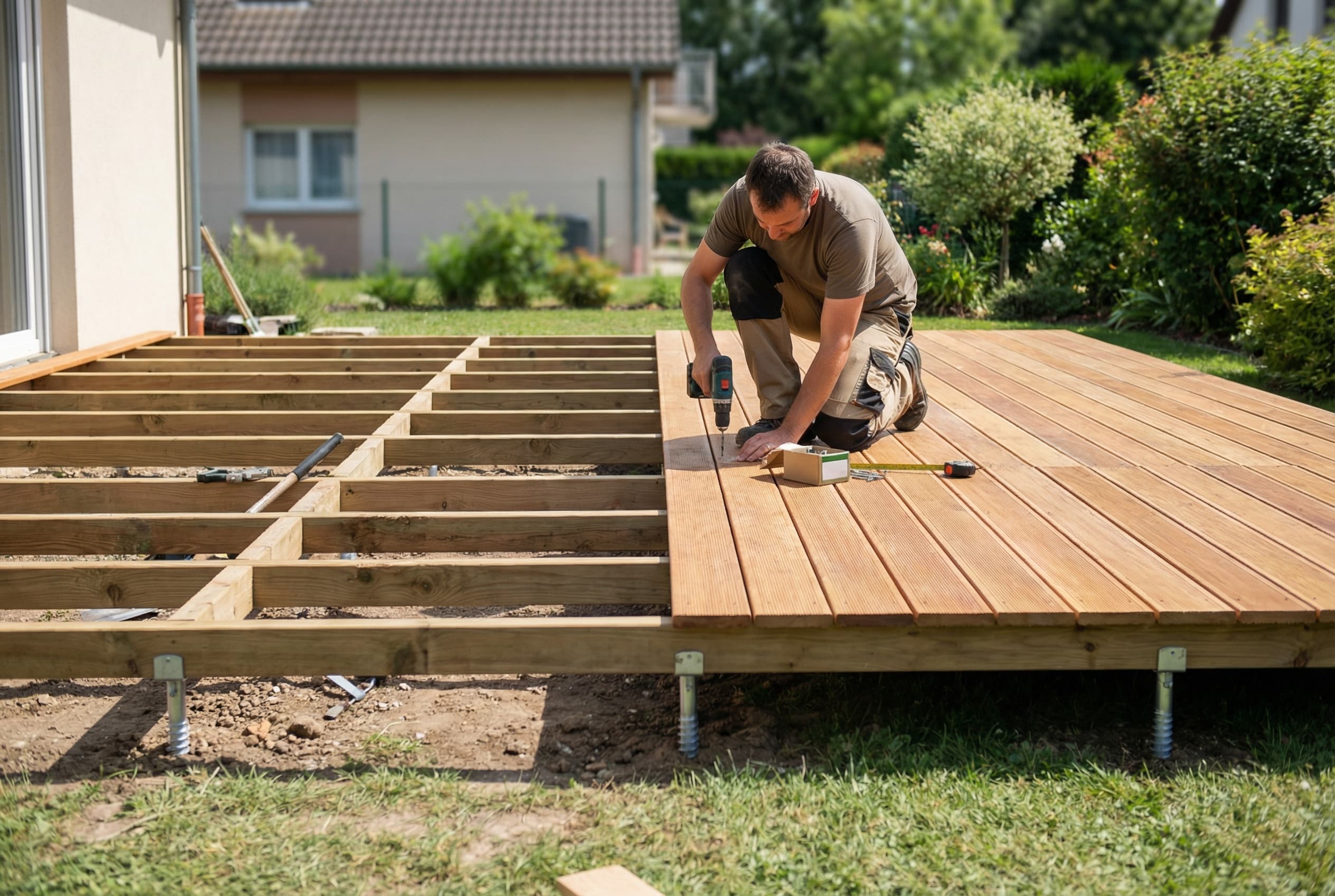 Le guide pour installer une terrasse sur des vis de fondation (pieux)